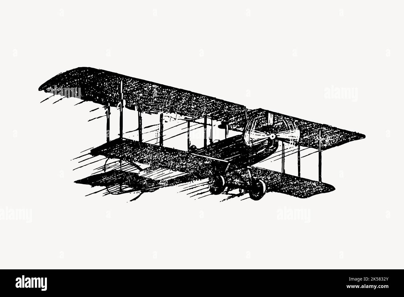 Old airplane, biplane transportation drawing, vintage illustration ...