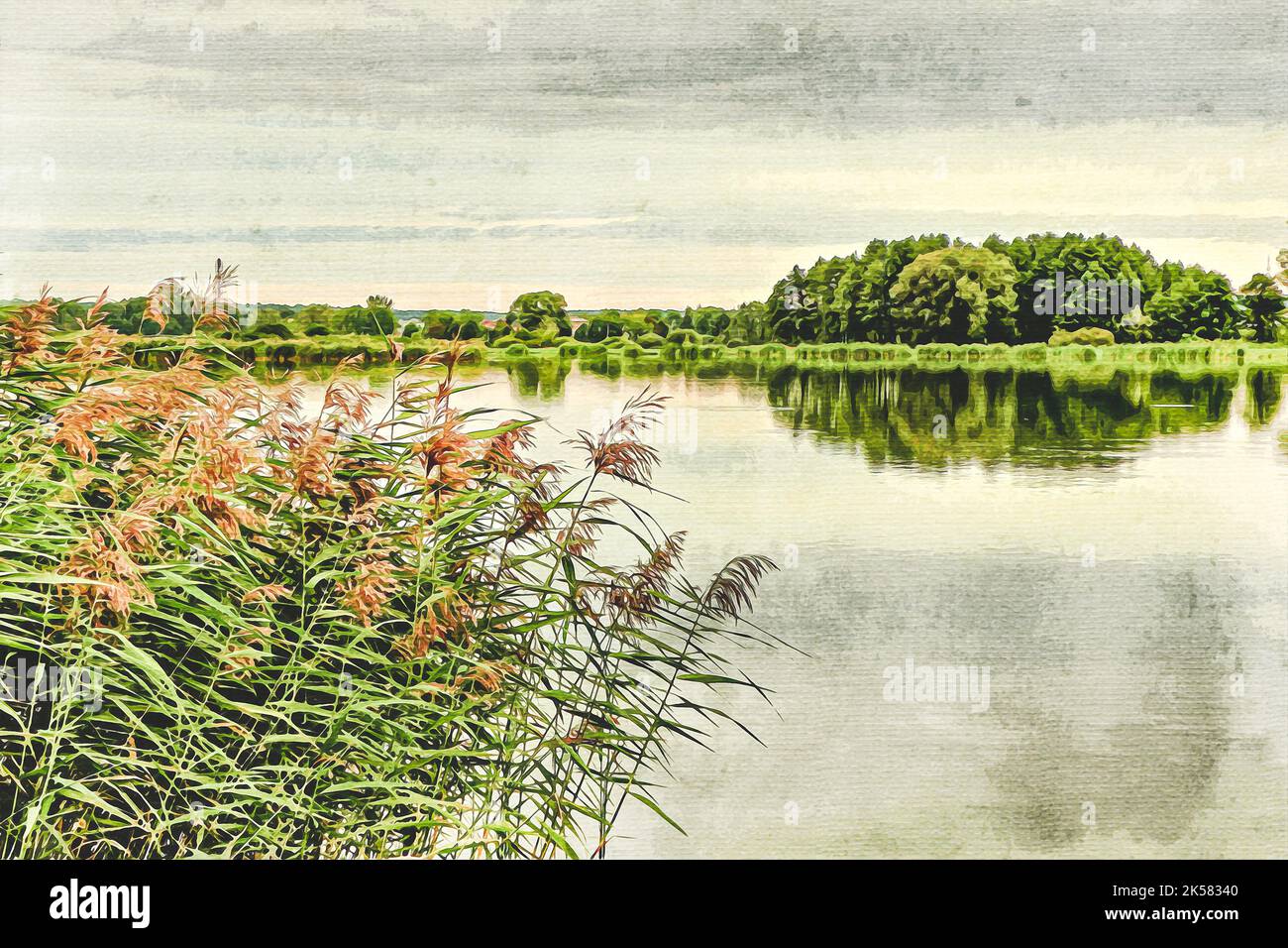 Watercolor painting on canvas. Krasnik Poland. Travel illustration ...