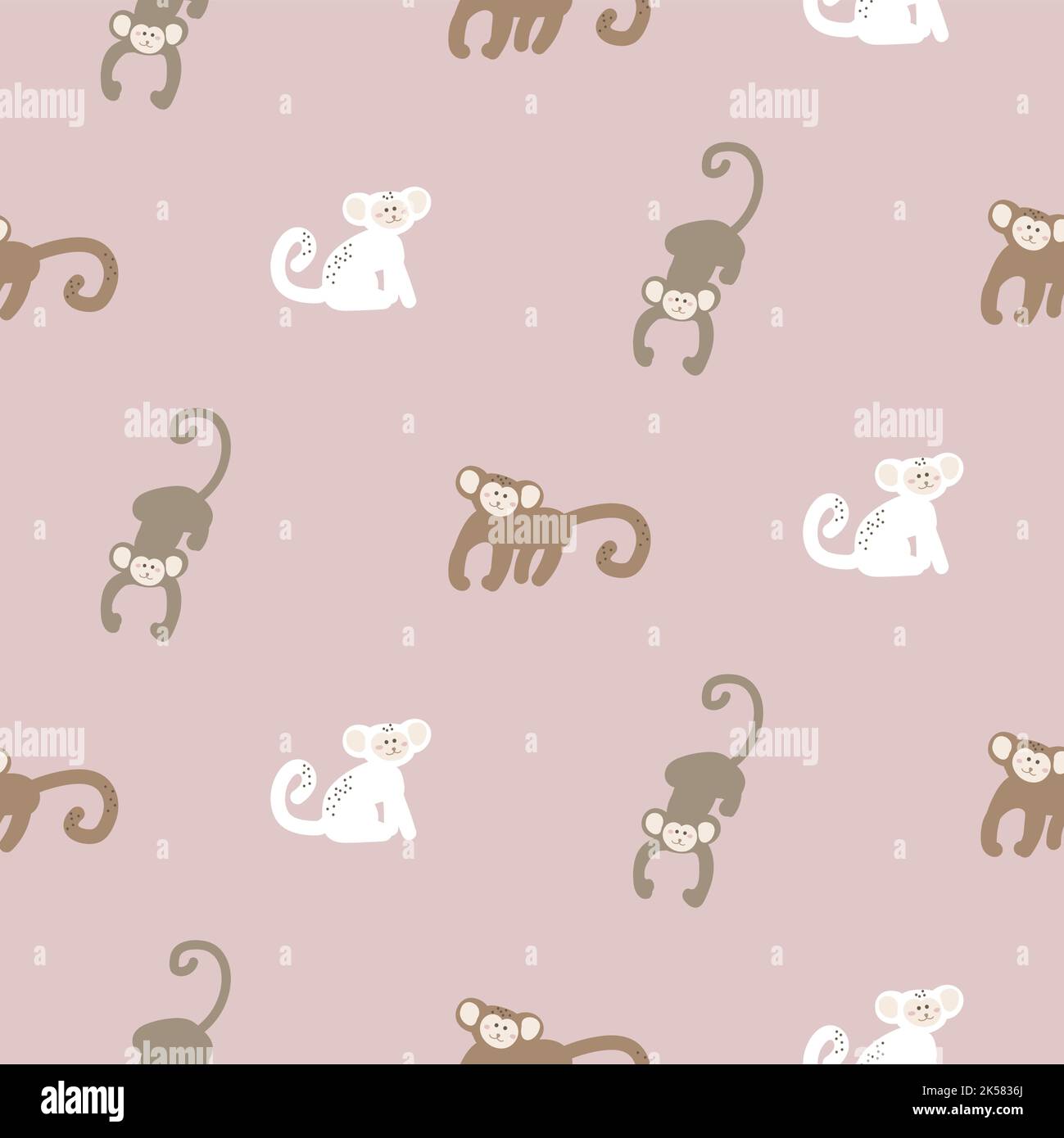 Monkey baby seamless pattern, kid apes pink background for clothes ...