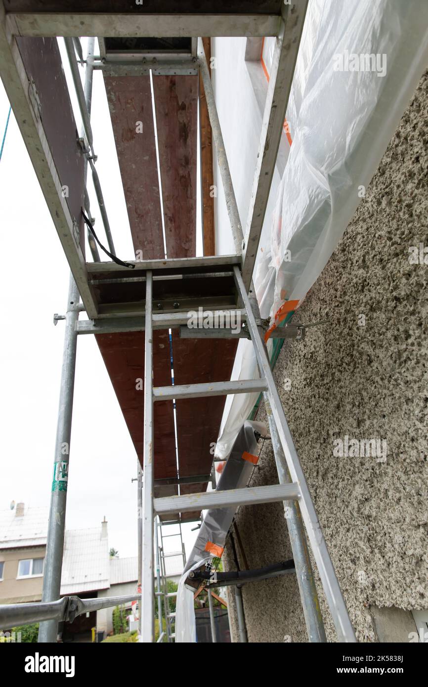 Reconstruction of the old house (insulation facade polystyrene Stock ...
