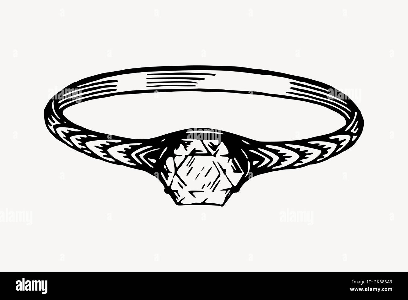 Diamond ring drawing, hand drawn jewelry illustration vector Stock ...