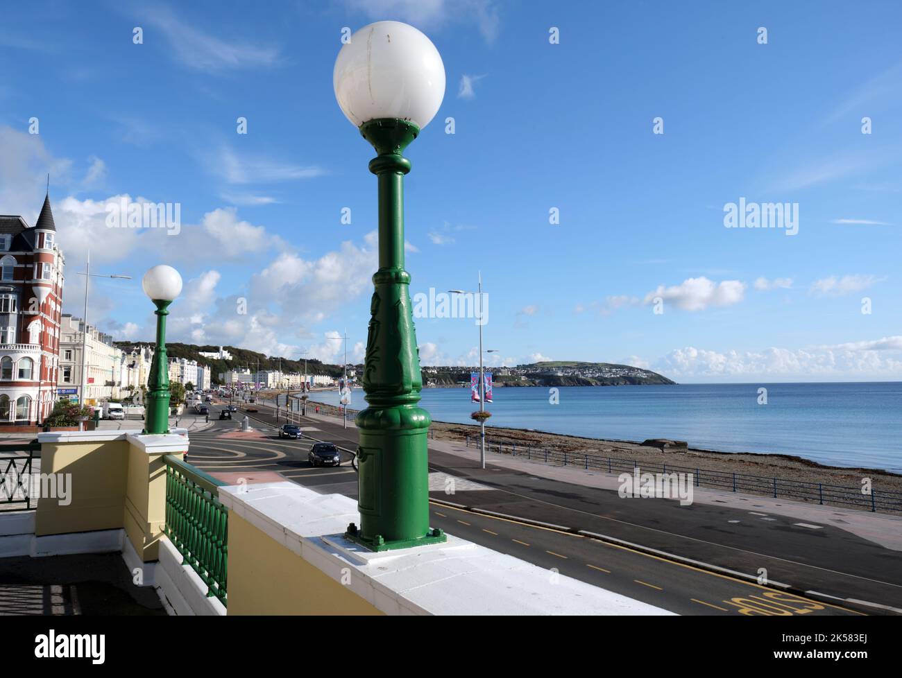 The promenade in Douglas, Isle of Man with distinctive green iron ...