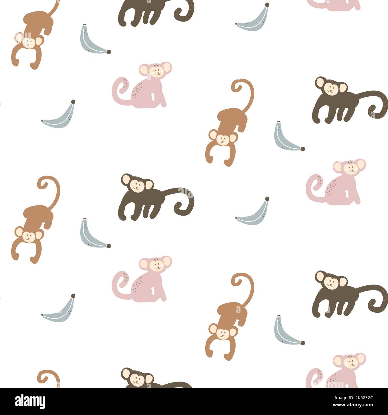 Monkey banana baby seamless pattern, kid apes pink background for ...