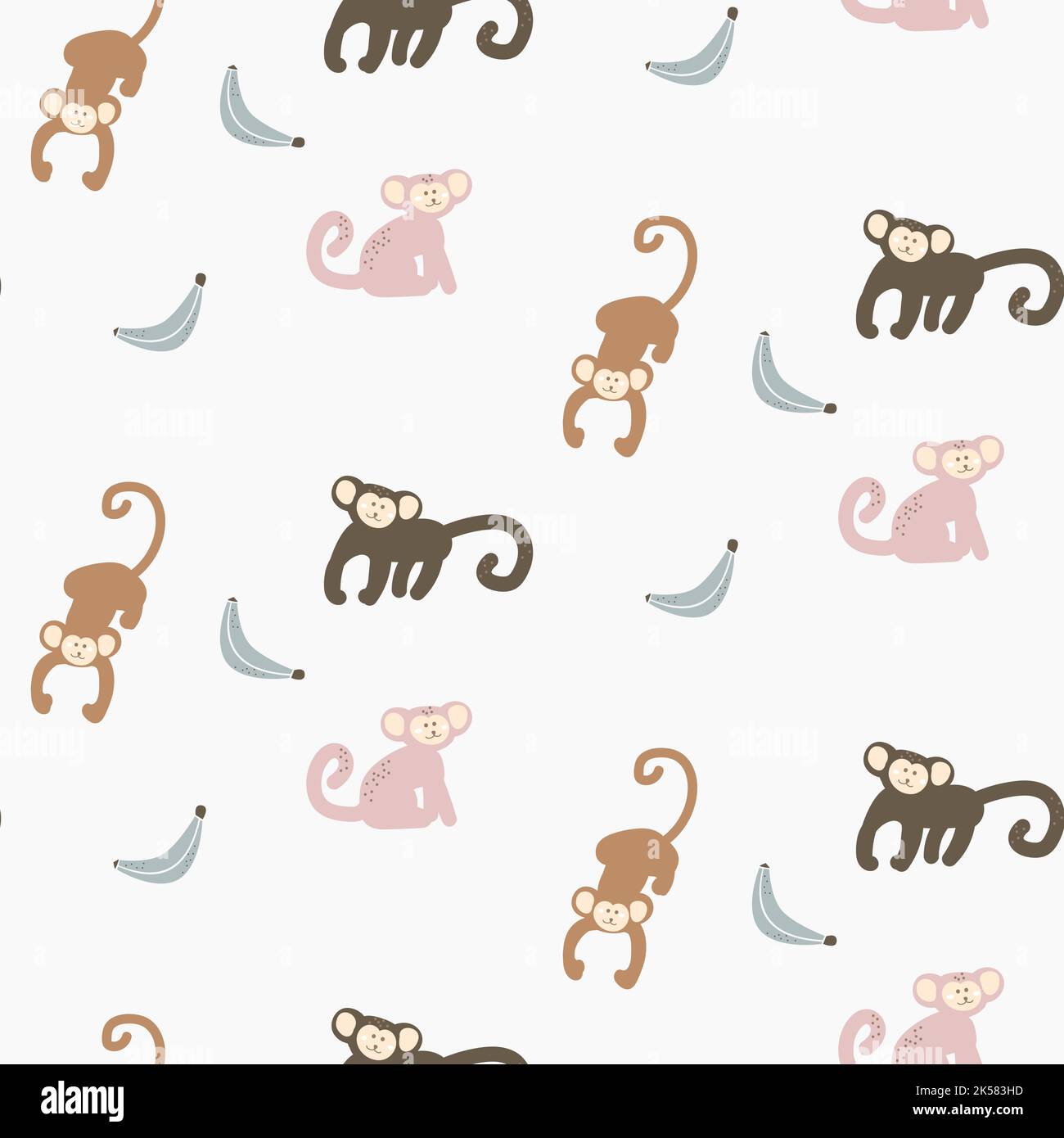 Monkey banana baby seamless pattern, kid apes pink background for ...