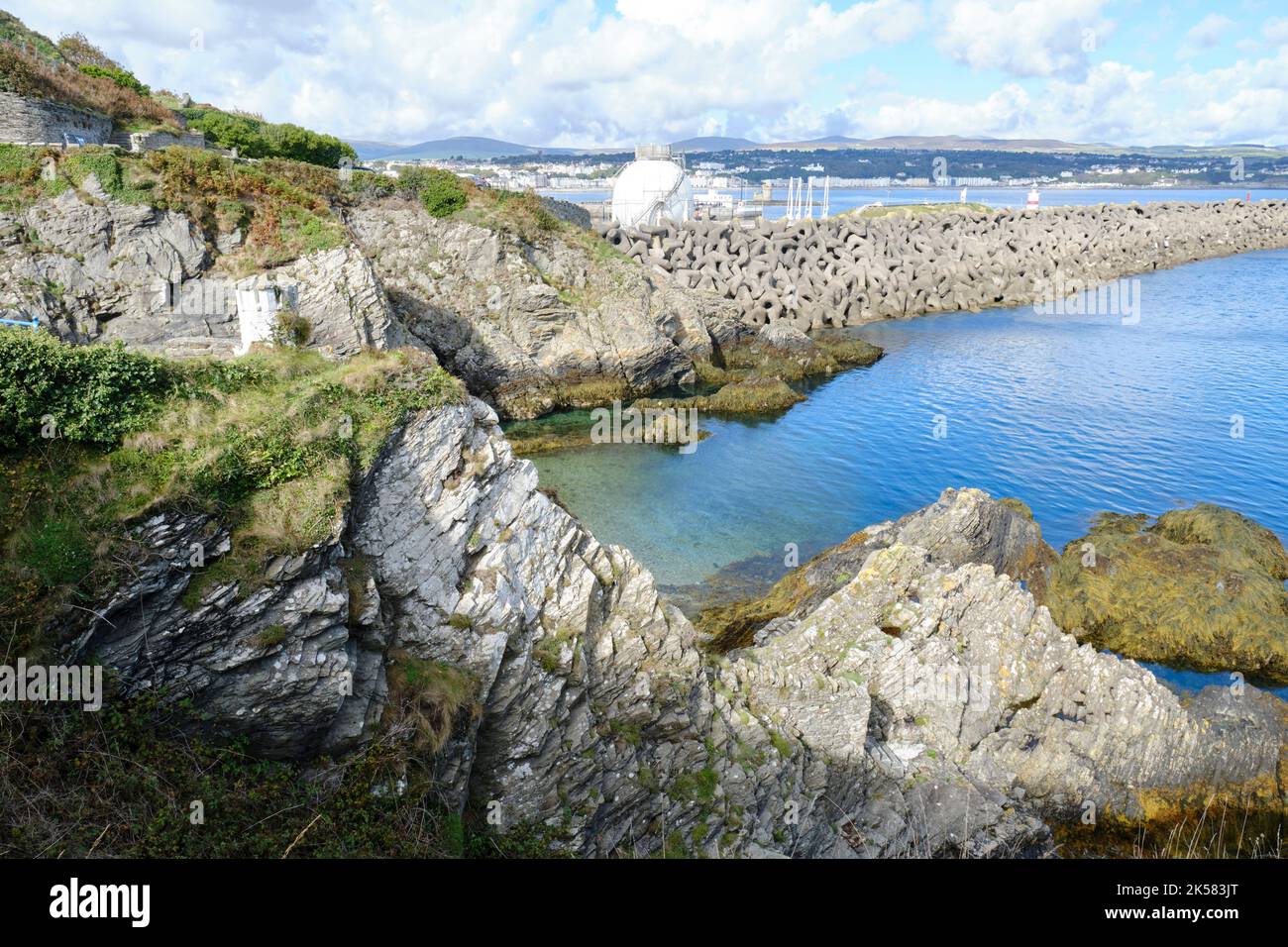 Looking towards Douglas Bay, Isle of Man from the headland above Stock ...