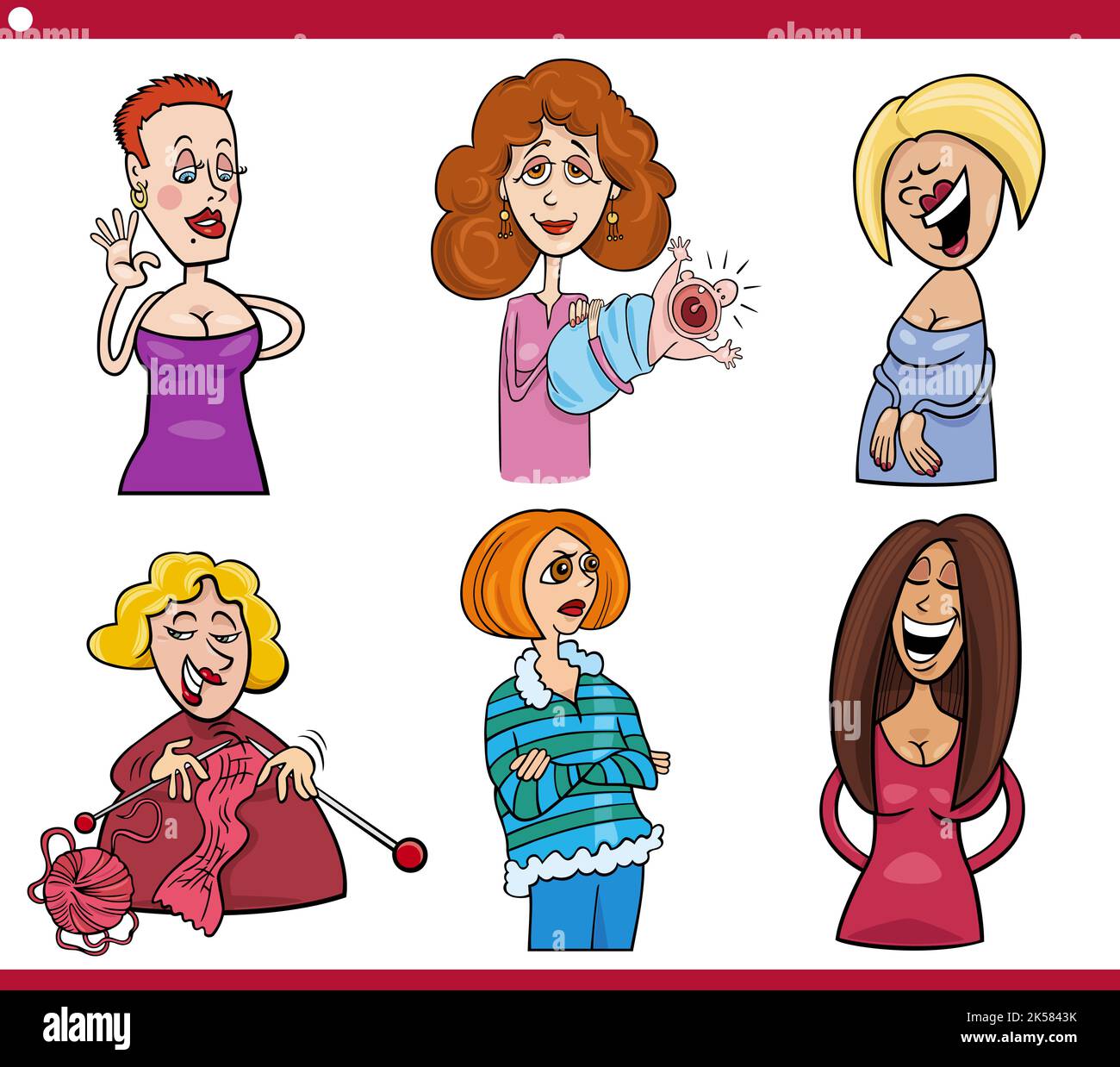 Cartoon illustration of funny women characters set Stock Vector Image ...