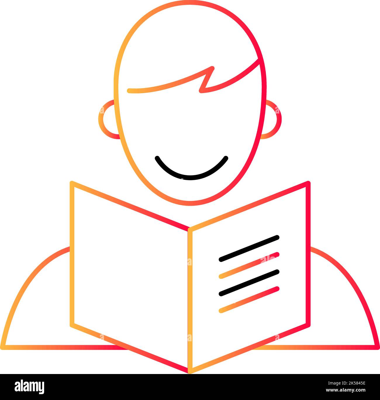 Boy reading outline icon. Vector little school student studying ...
