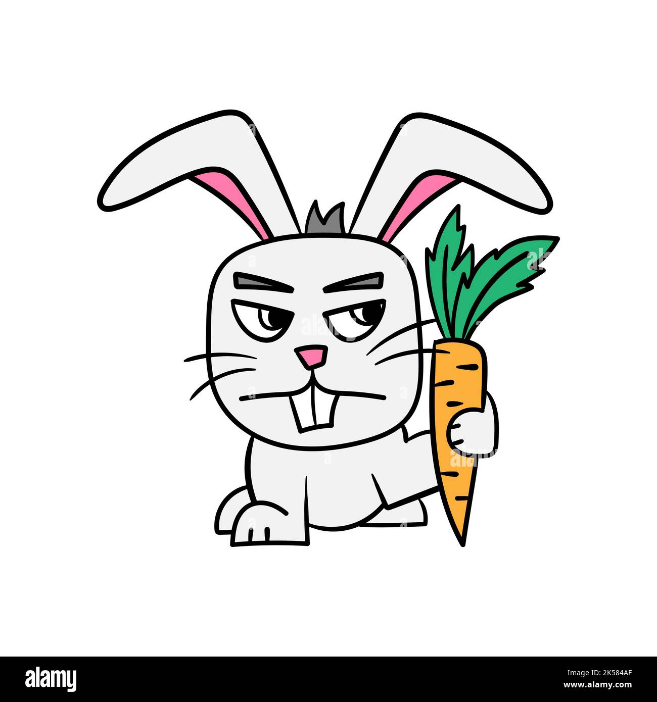 Vector illustration of a rabbit with a carrot. Angry or cunning rabbit ...