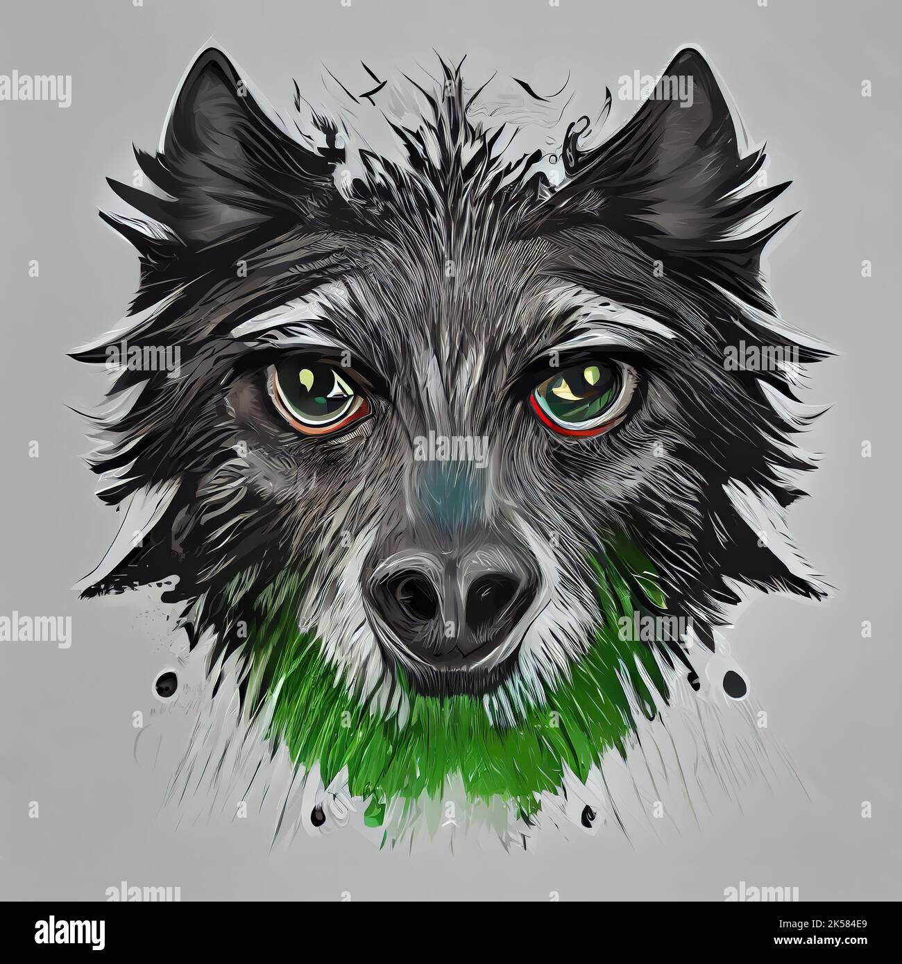 White Wolf With Green Eyes Drawing