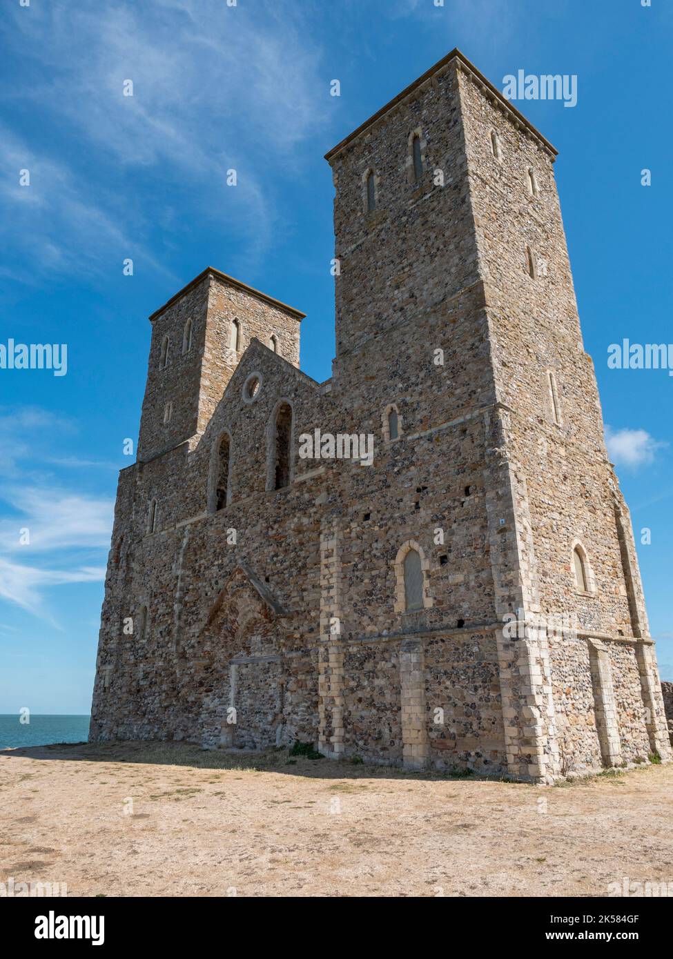 The towers of the medieval church at Reculver (west facing facade ...