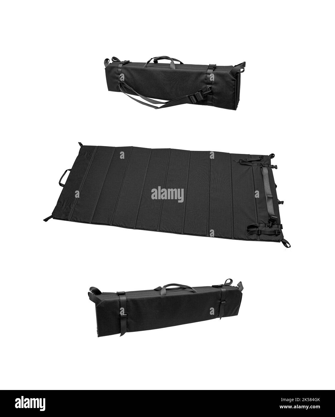 Folding portable military black mat for snipers. Isolate on a white ...