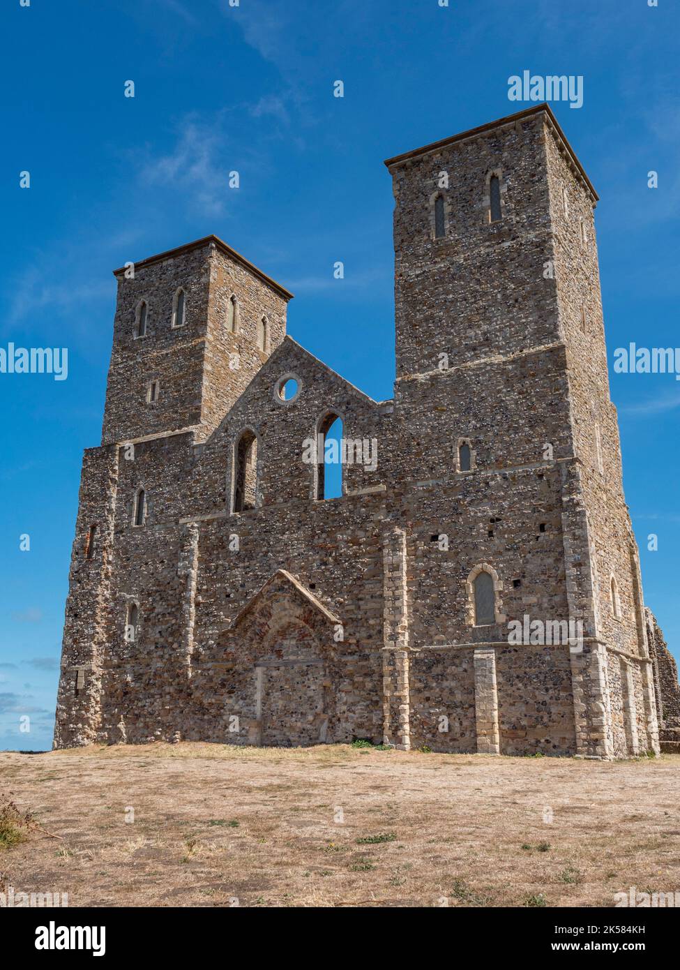The towers of the medieval church at Reculver (west facing facade ...
