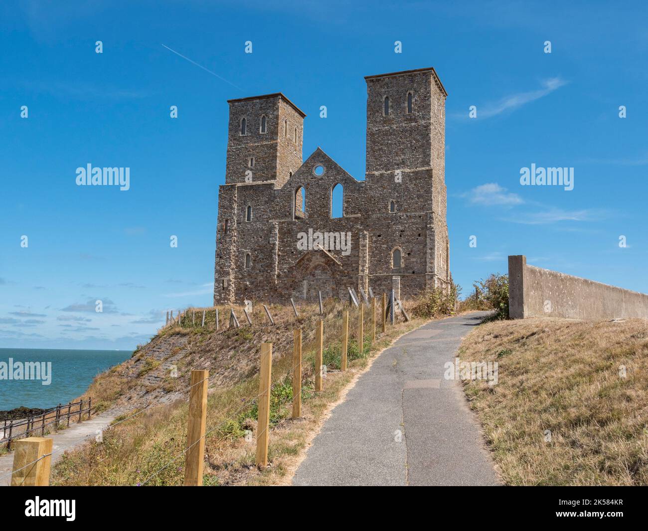 The towers of the medieval church at Reculver (west facing facade ...
