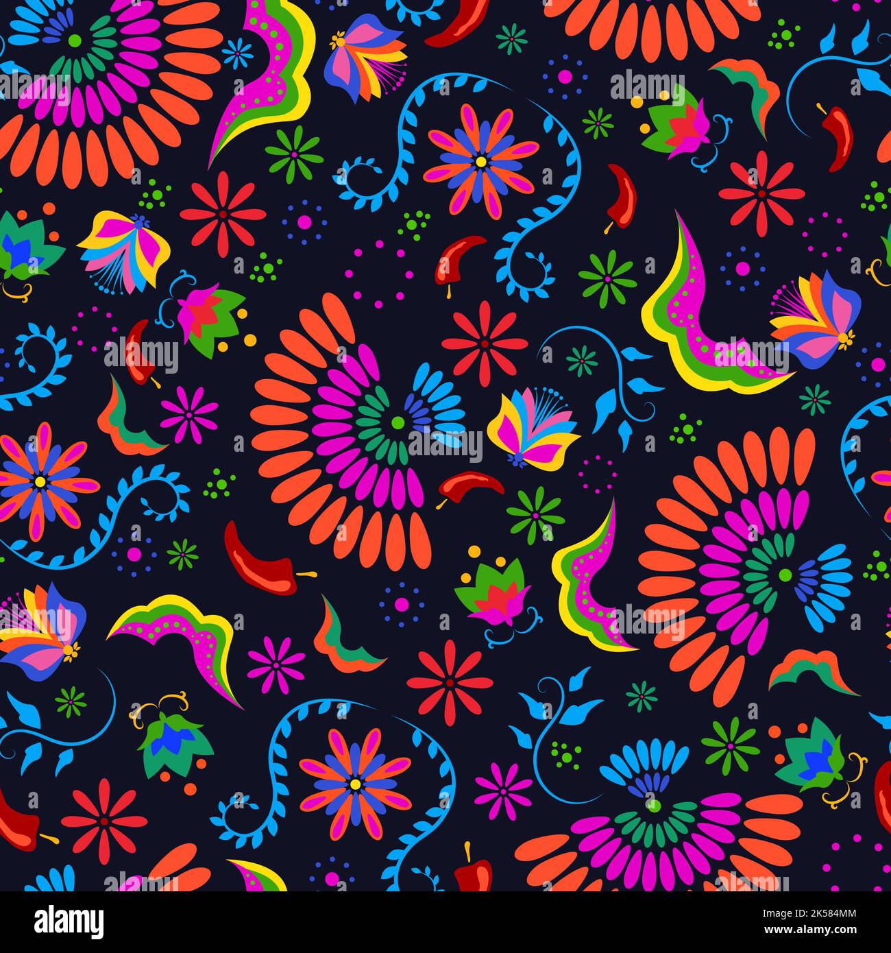 Latin culture style seamless pattern. Colorful bright Mexican floral ...
