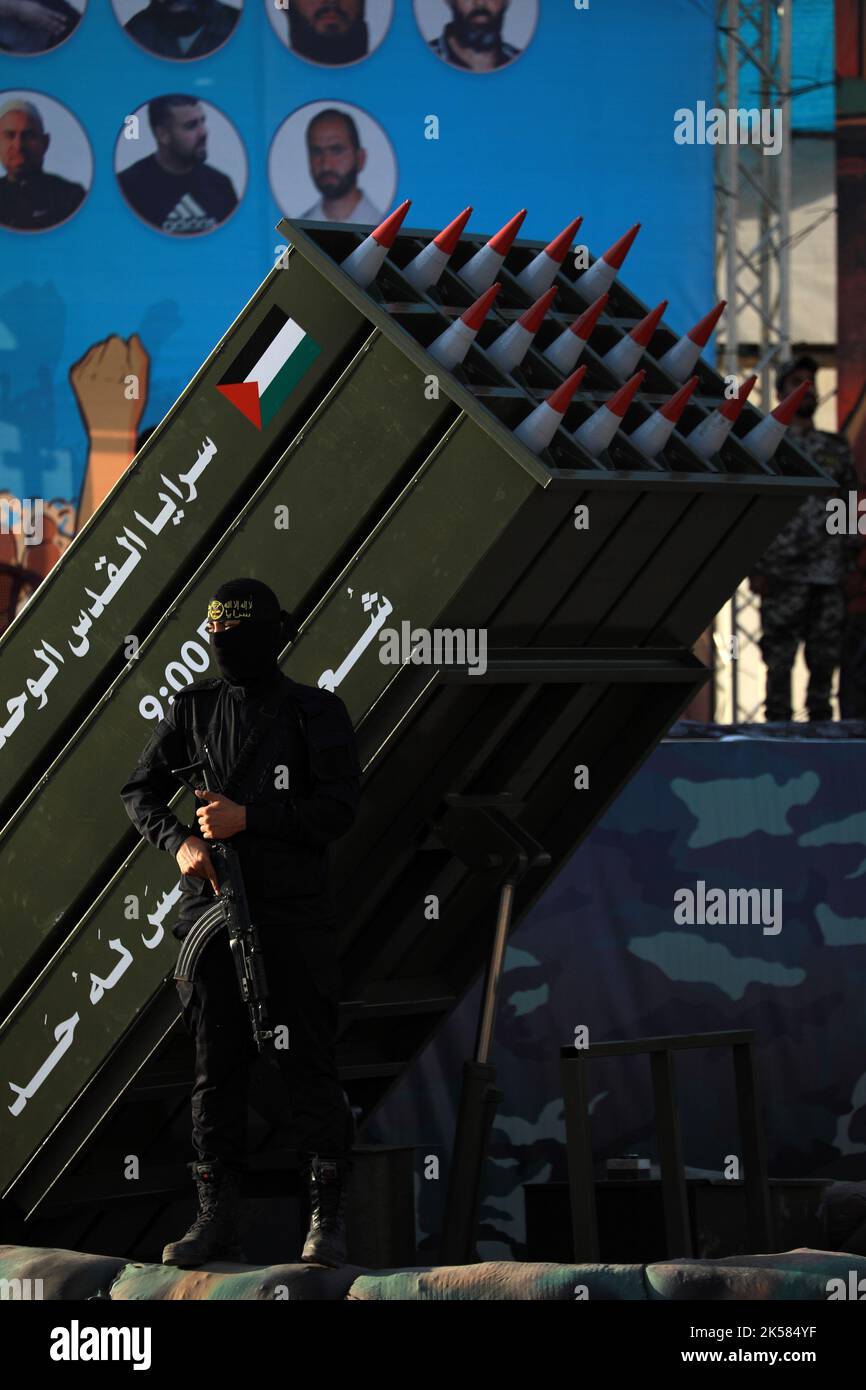 Fighters of Islamic Jihad attend a rally marking the 35th anniversary ...