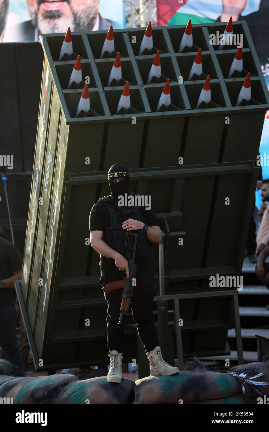 Fighters of Islamic Jihad attend a rally marking the 35th anniversary ...