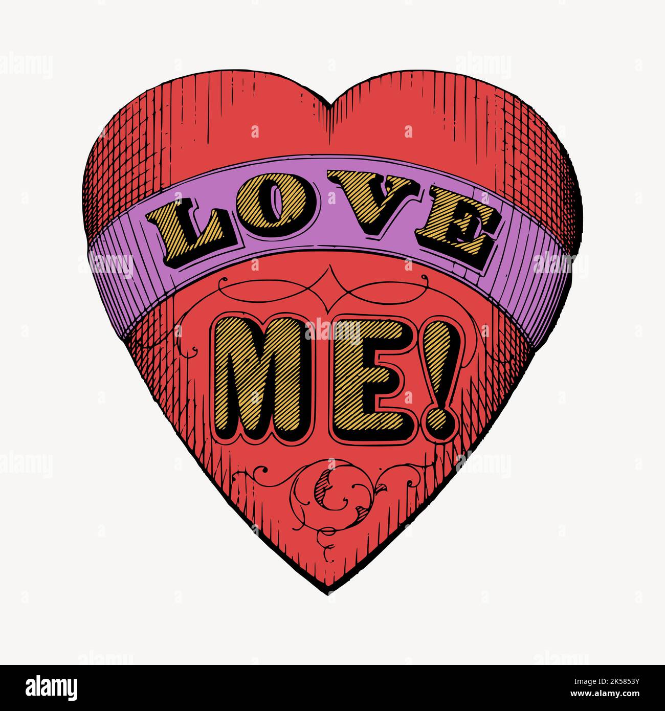 Love me heart badge clipart, vintage illustration vector Stock Vector ...