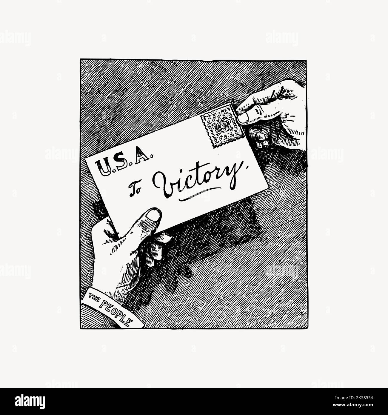 USA to victory letter drawing clipart, vintage illustration vector ...