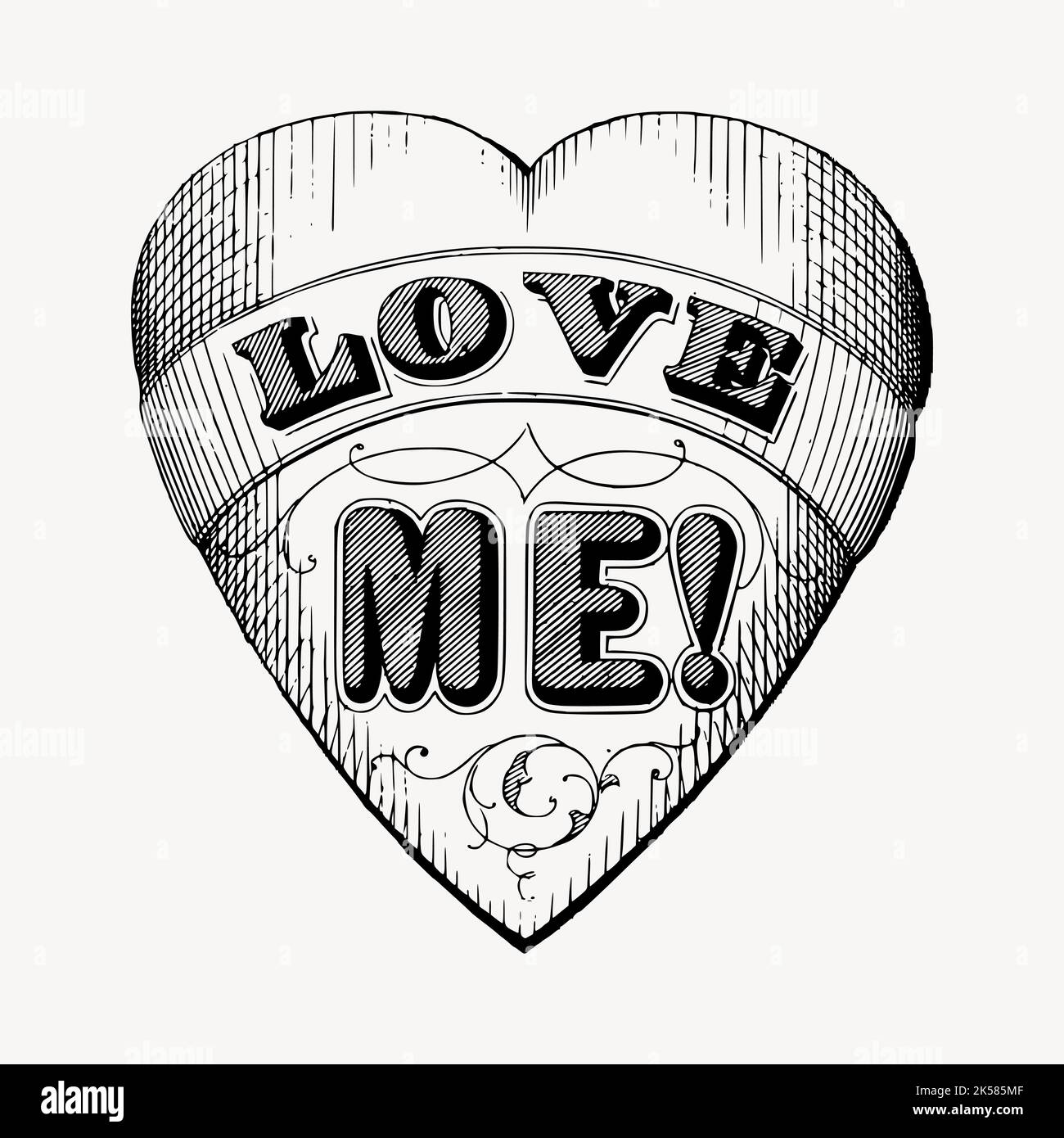 Love me heart badge clipart, vintage illustration vector Stock Vector ...