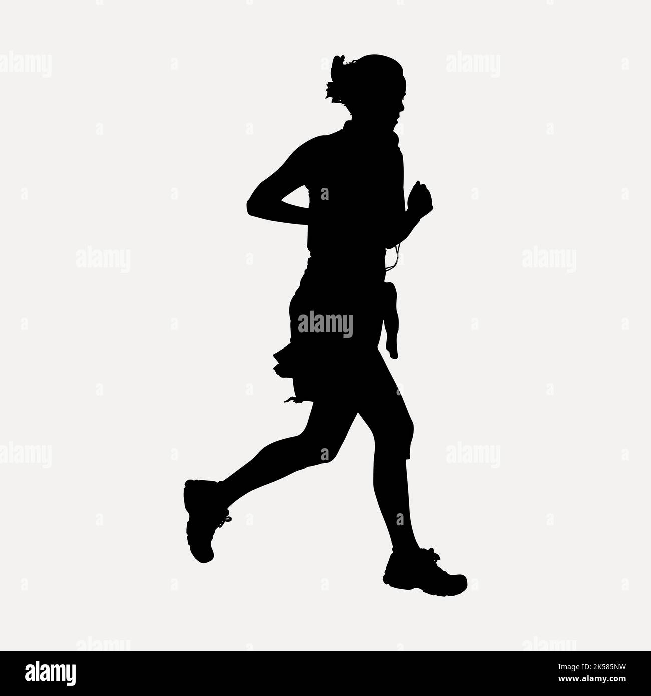 Woman jogging silhouette clipart, fitness illustration in black vector ...