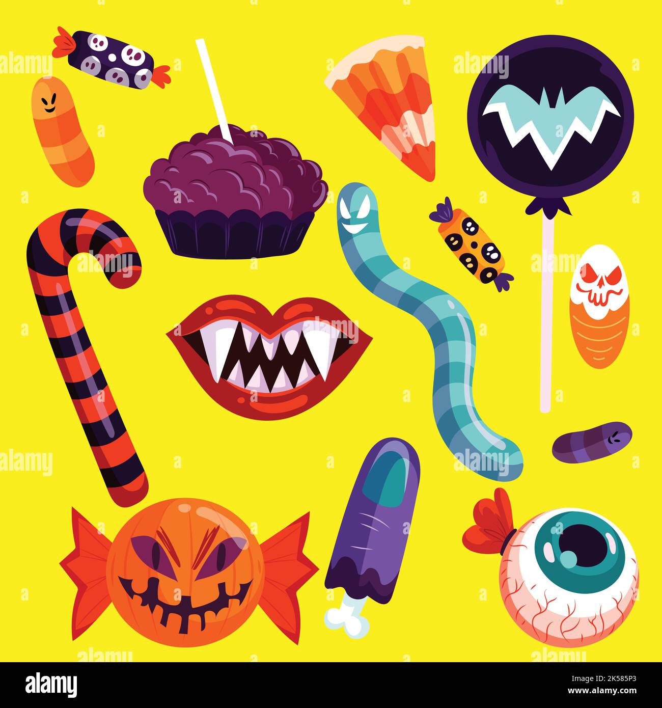 Flat Halloween Candy Collection Vector Design Illustration Stock Vector