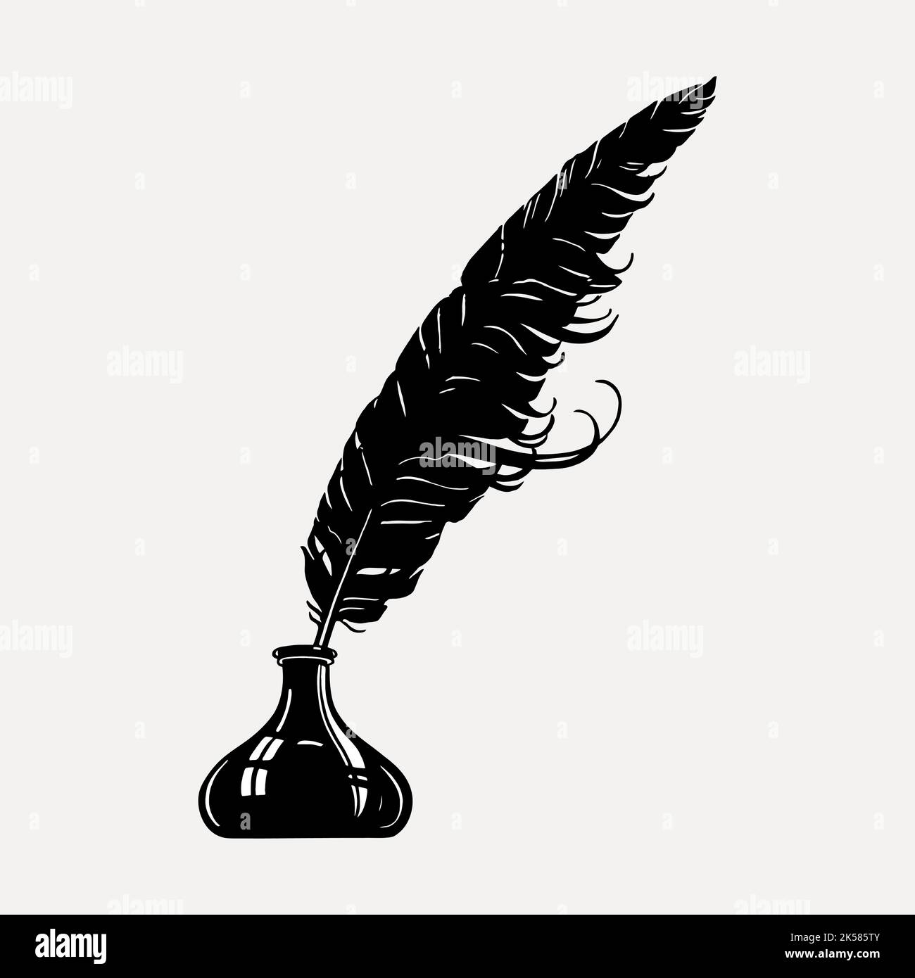 Quill and ink silhouette clipart, stationery illustration in black ...