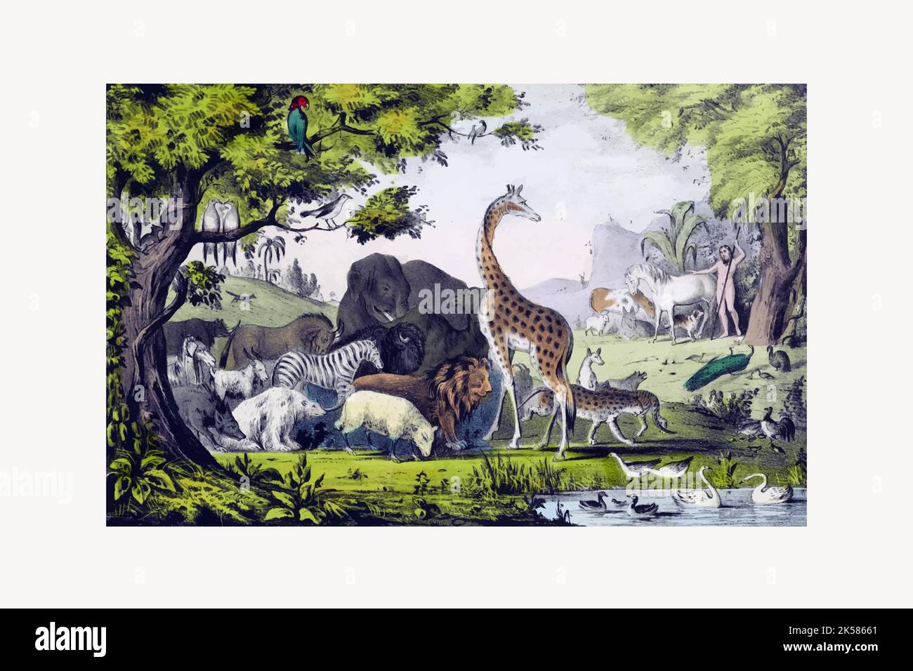 Adam naming animals, vintage illustration vector Stock Vector Image ...