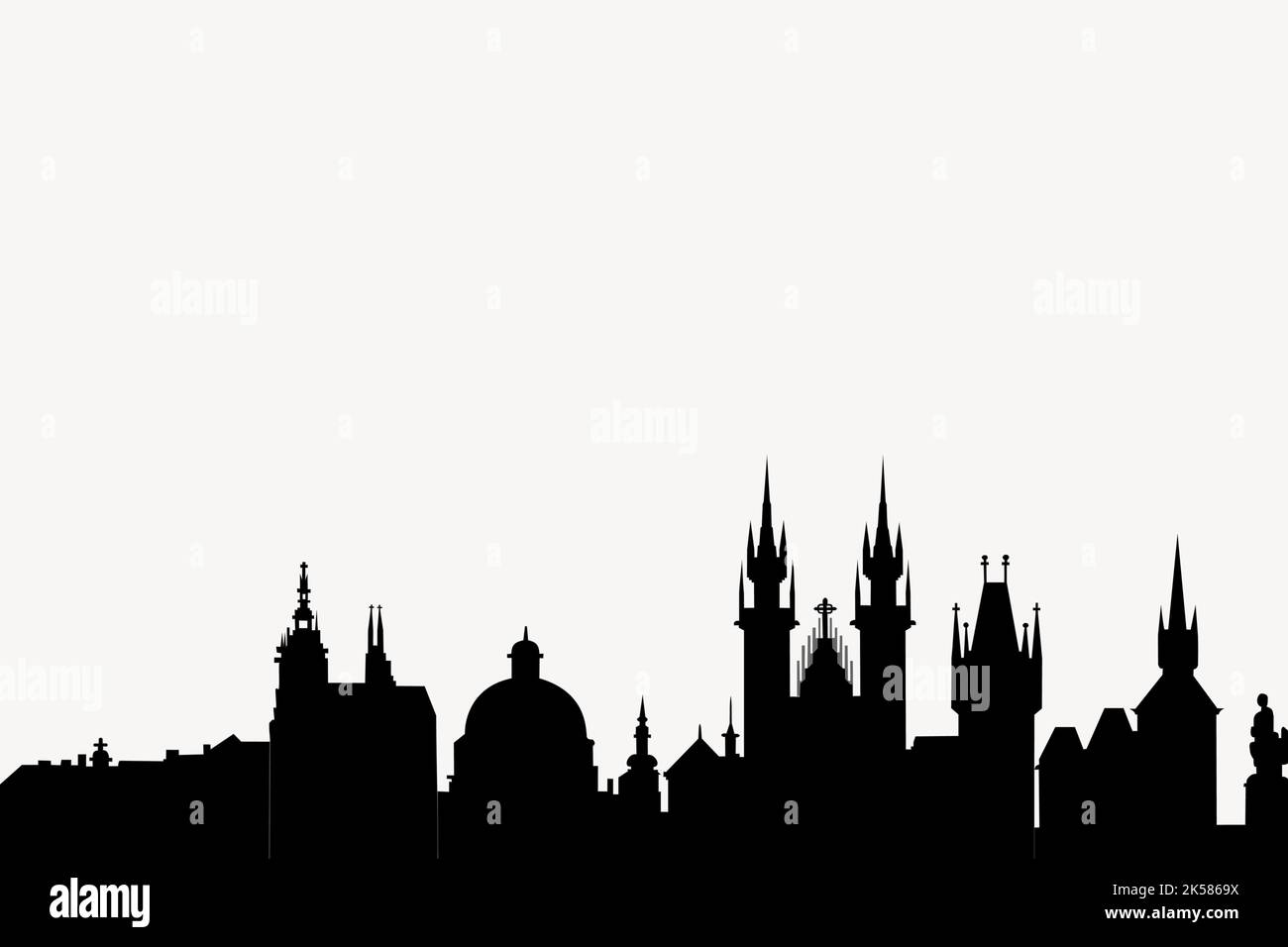 Prague cityscape silhouette border, landmark illustration in black ...