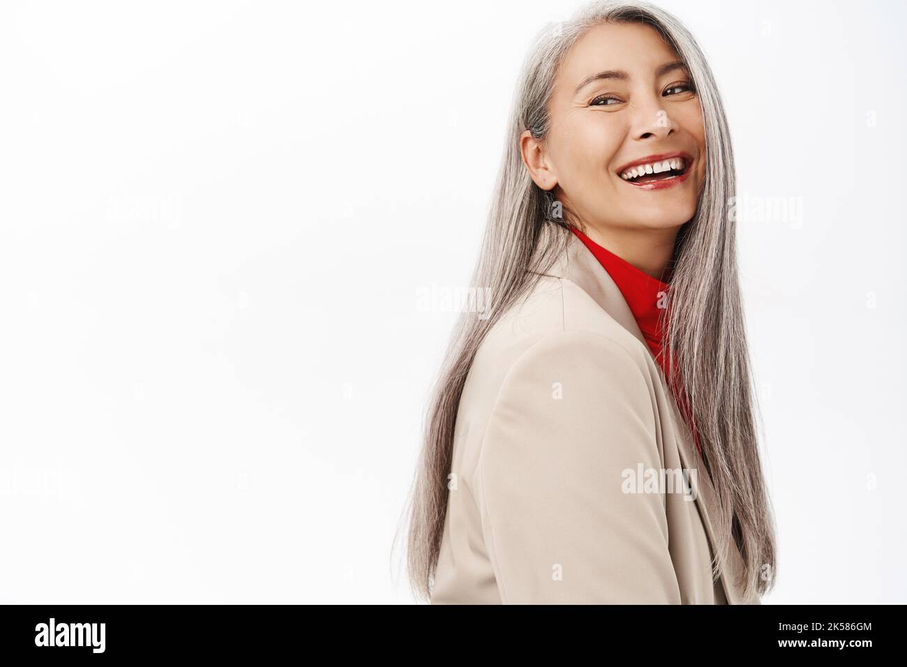 Portrait of healthy and happy asian senior woman, middle aged korean ...