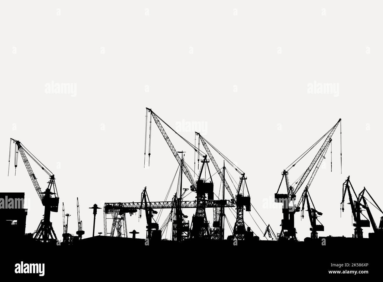 Dock cranes silhouette border, logistic illustration in black vector ...