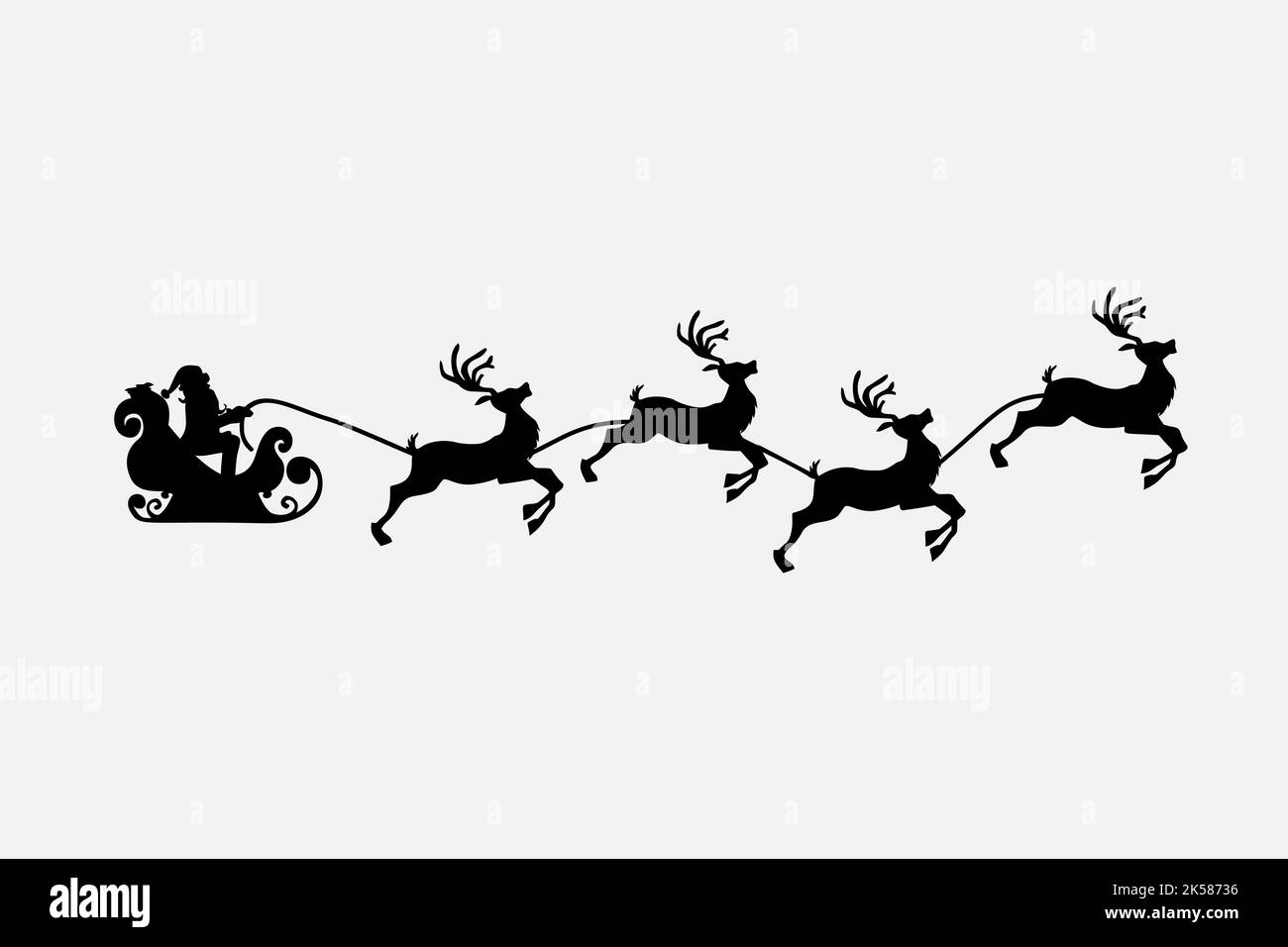Flying Santa silhouette clipart, Christmas illustration in black vector ...