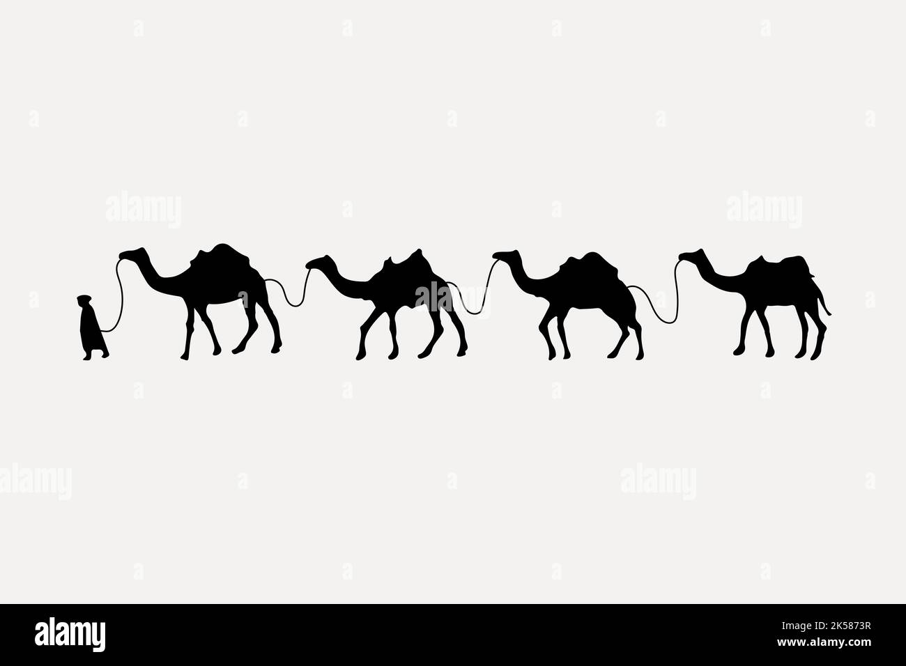 Camel train silhouette border, animal illustration in black vector ...