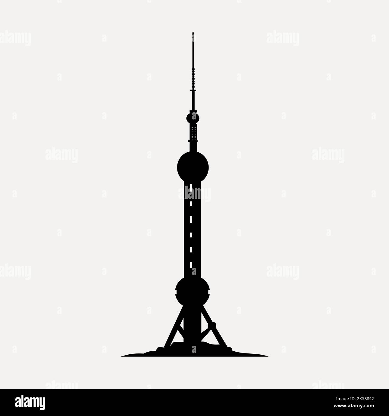 Oriental Pearl Tower silhouette clipart, Chinese landmark illustration ...