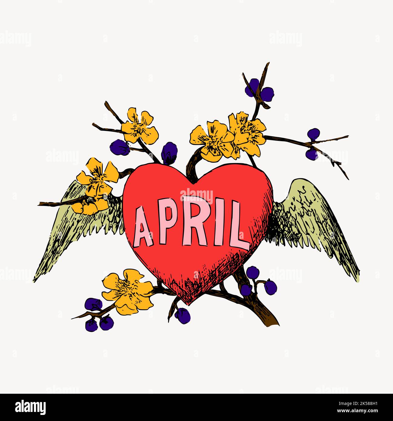 April heart clipart, vintage illustration vector Stock Vector Image ...