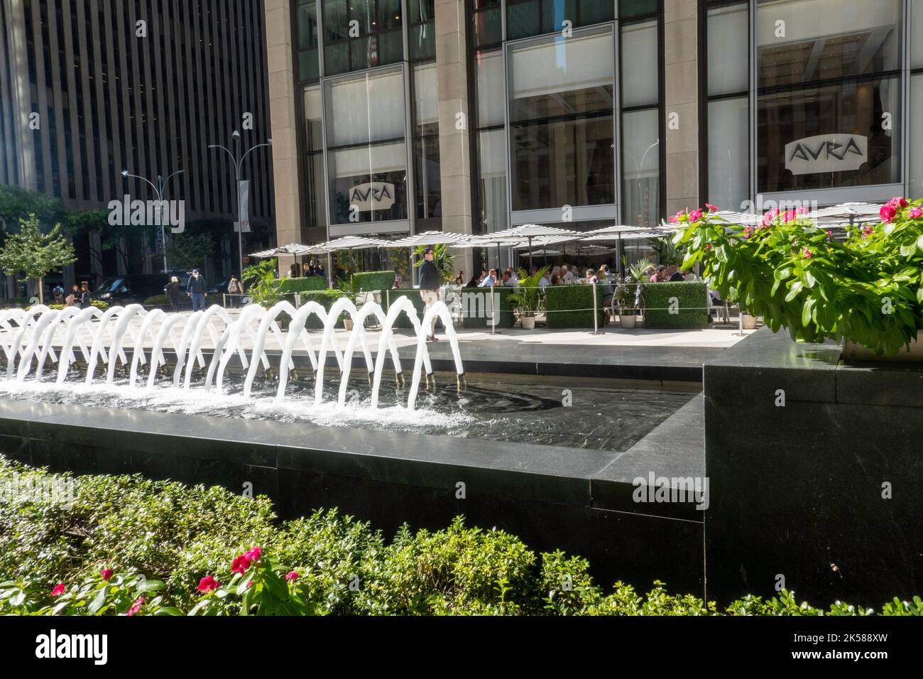 Water jets in front of Avra restaurant in Rockefeller Center, 2022, New ...