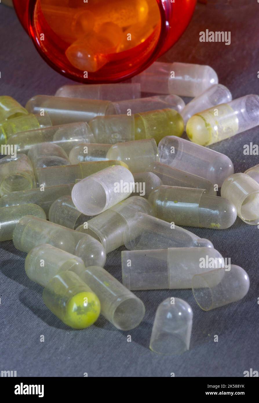 Close-up of empty pill capsules Stock Photo - Alamy