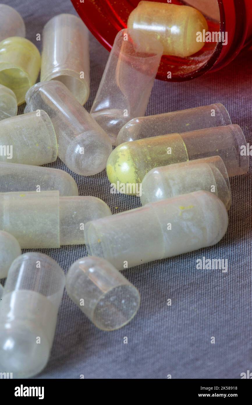 Close-up of empty pill capsules Stock Photo - Alamy