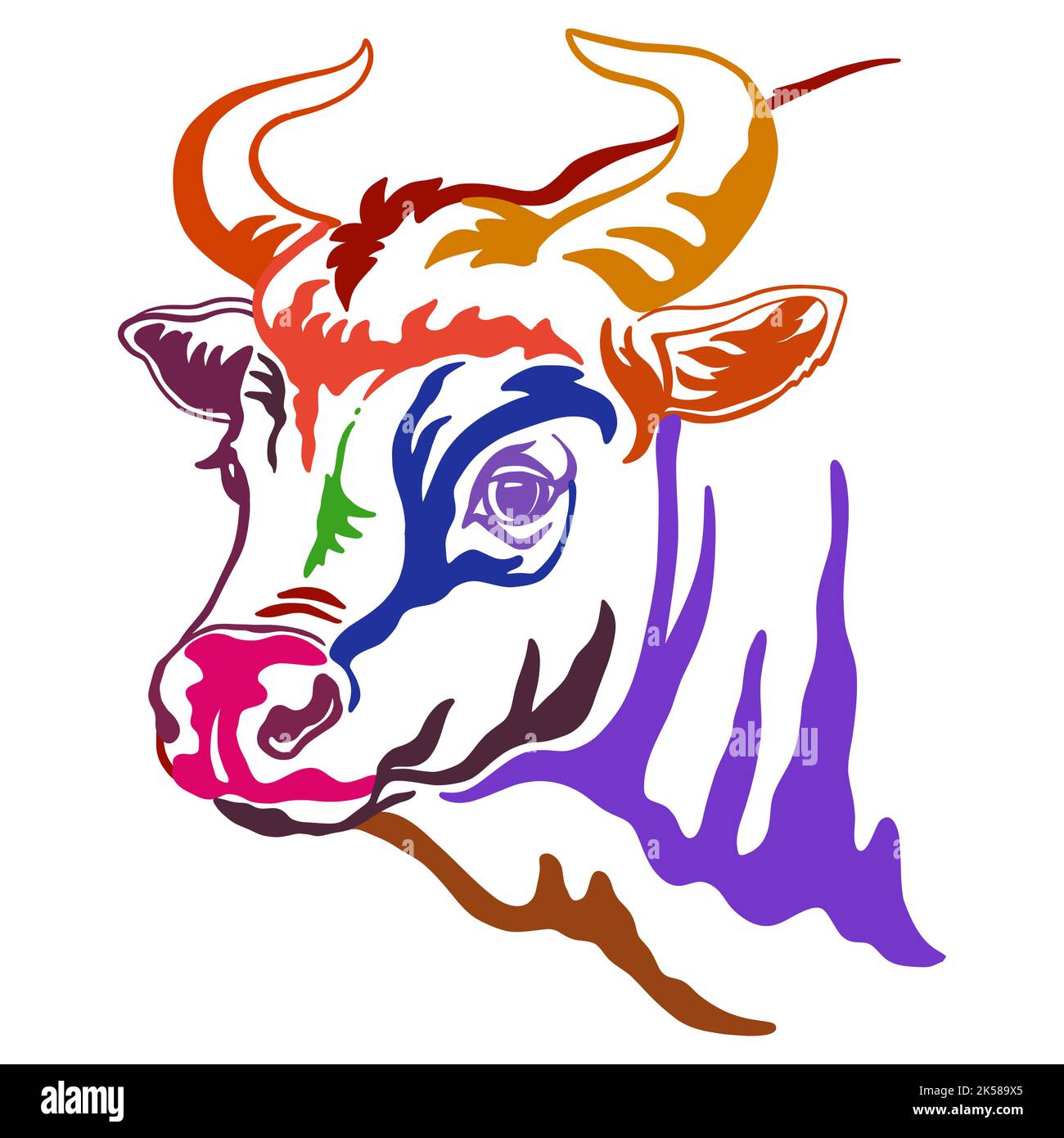 Bull color contour portrait. Cow head in front view vector illustration ...