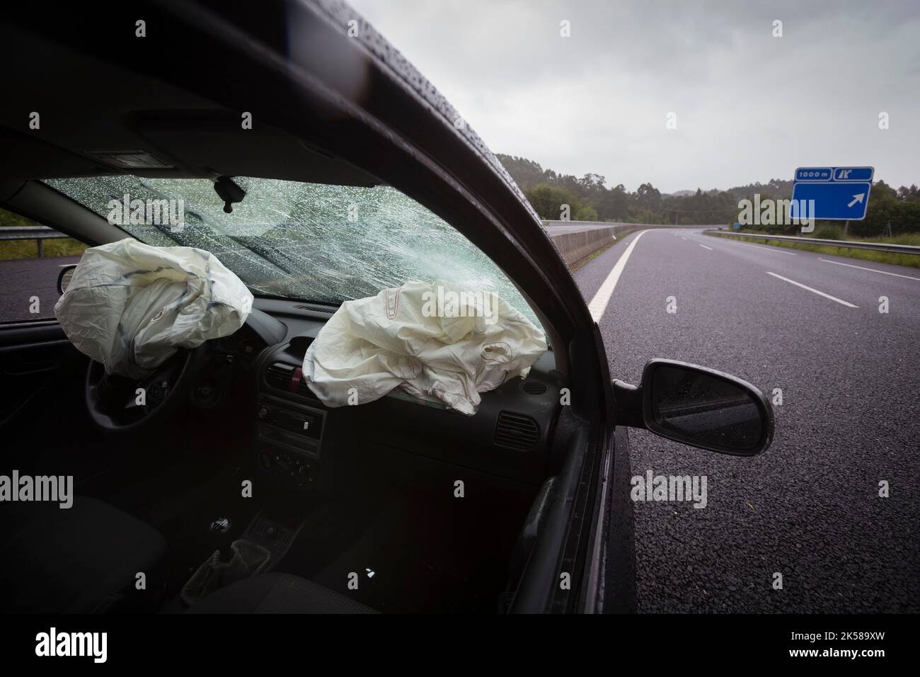 Two deflated Airbags in a car after a traffic accident Stock Photo - Alamy