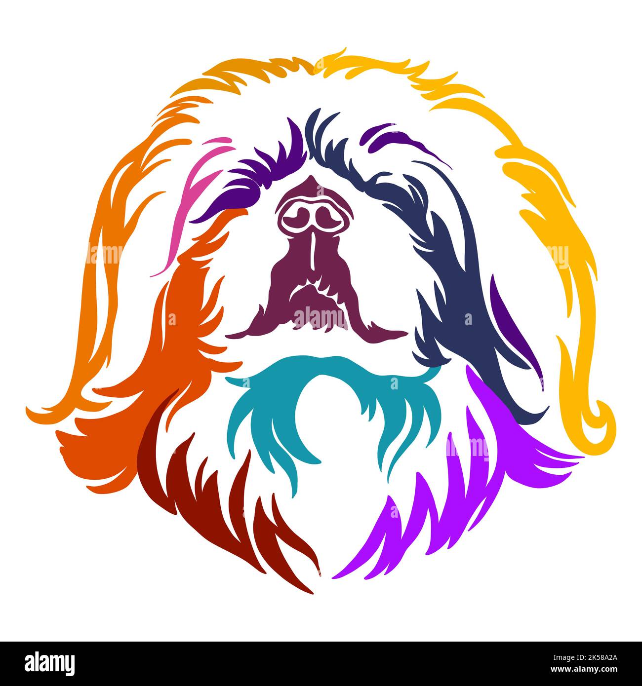 Pekingese dog color contour portrait. Dog head in front view vector ...