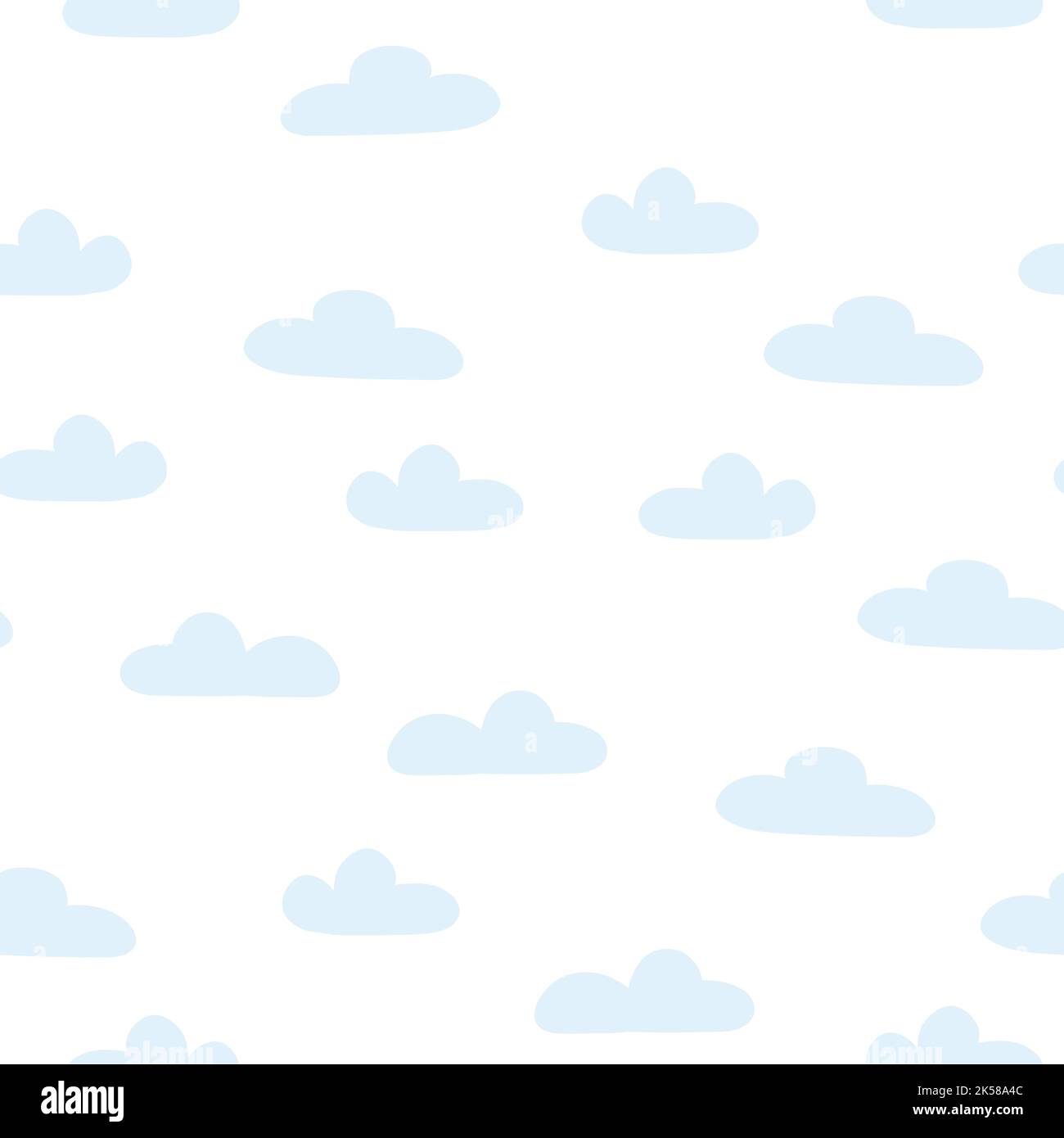 Seamless pattern with cartoon clouds on white background. Hand drawn ...