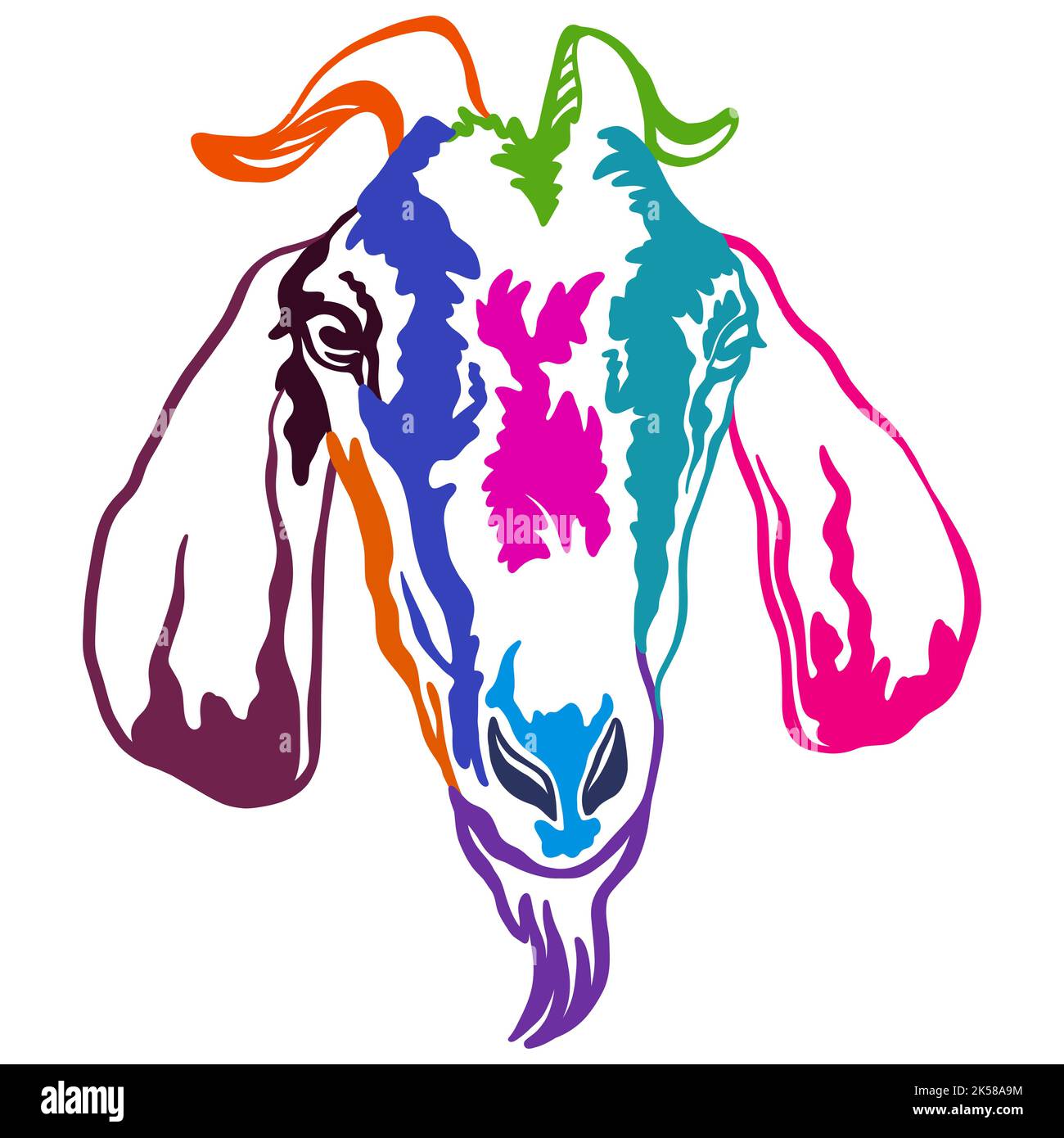 Goat color contour portrait. Cow head in front view vector illustration ...