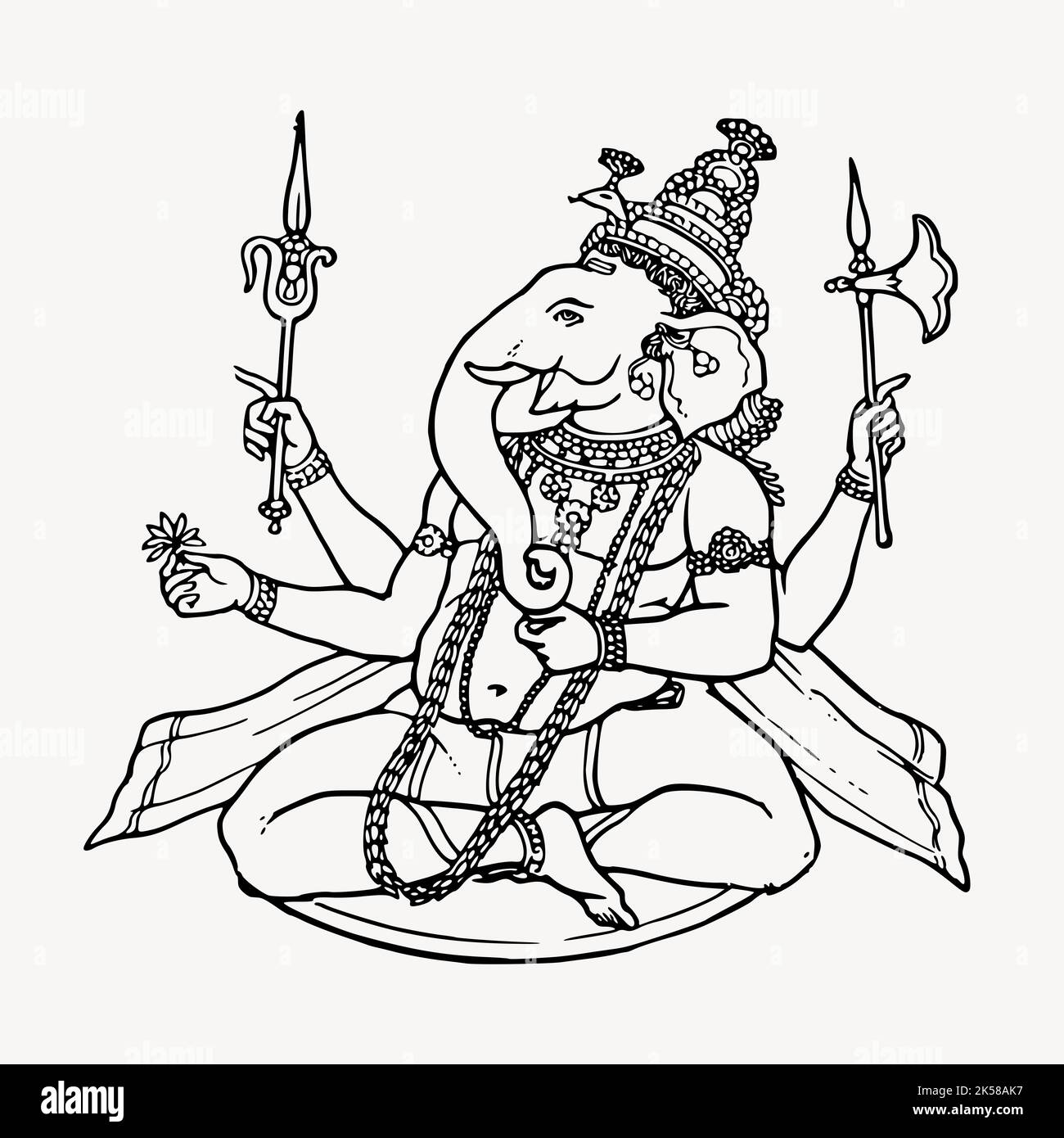 Ganesh Hindu god line art, religious illustration vector Stock Vector ...
