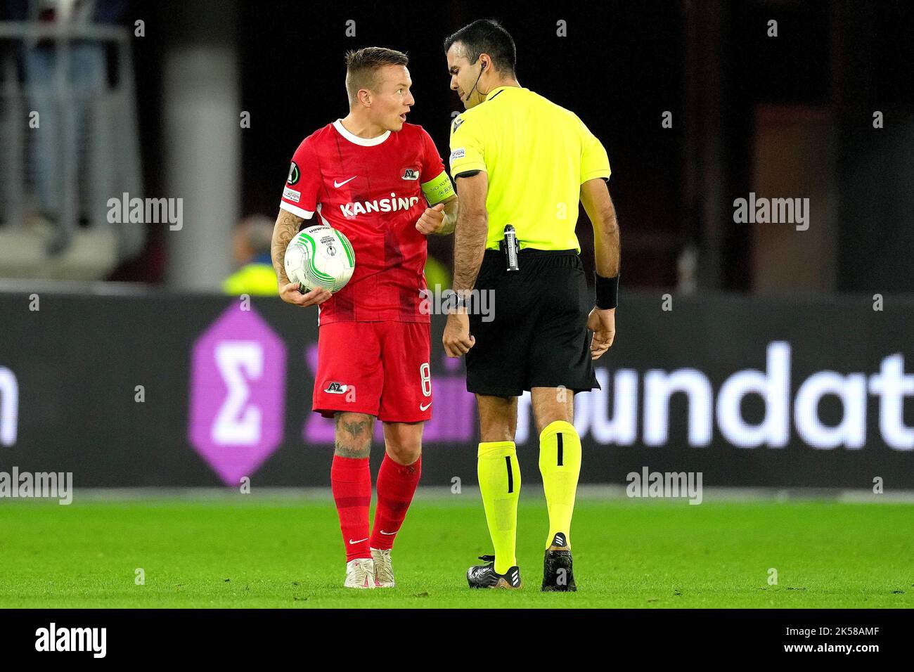 ALKMAAR - (lr) Jordy Clasie of AZ, referee Rohit Saggi during the UEFA ...