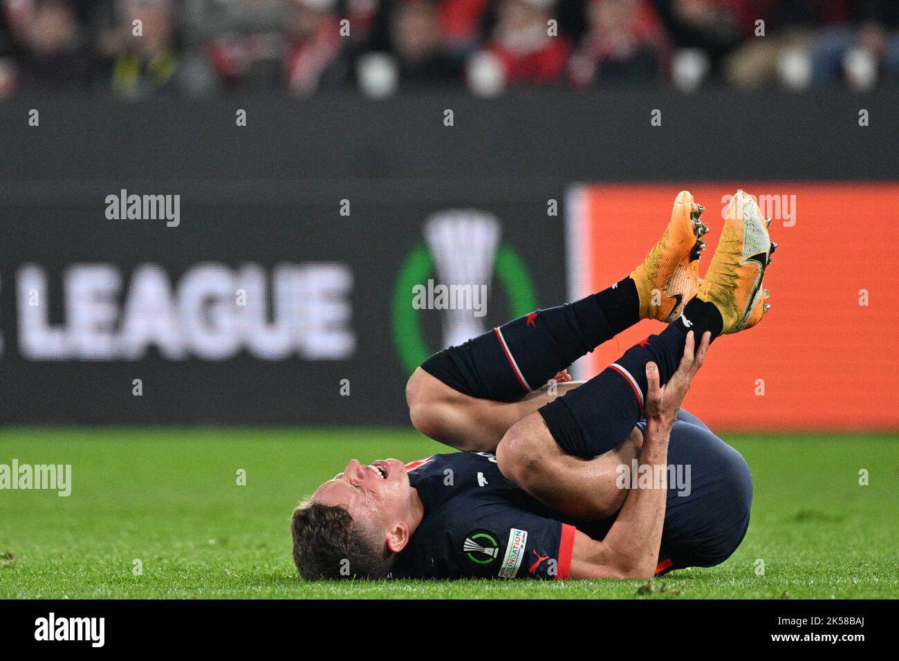 Prague, Czech Republic. 06th Oct, 2022. Fouled Lukas Provod of Slavia ...