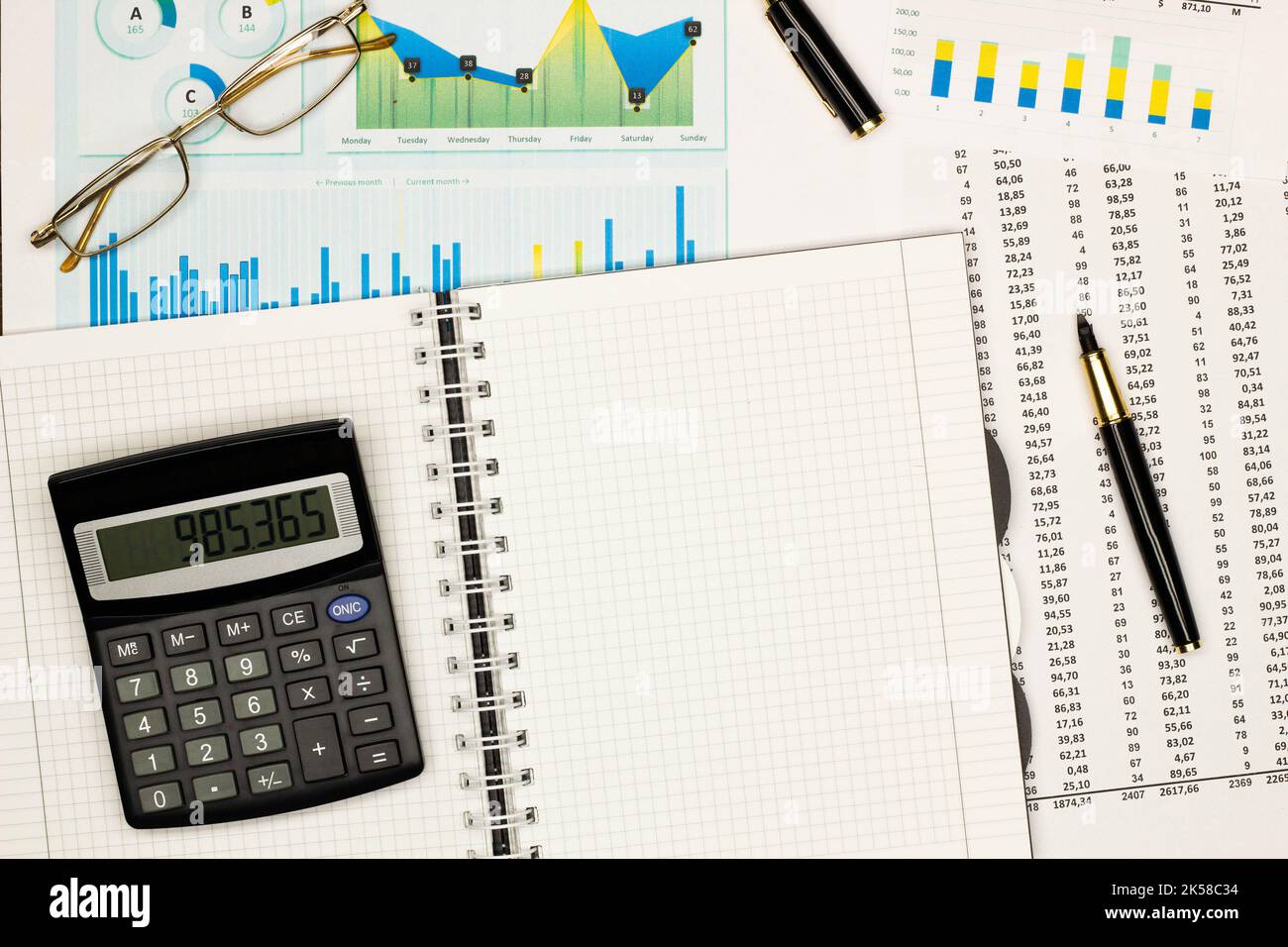 Top view office table desk. Financial report. Flat lay. Workspace with ...