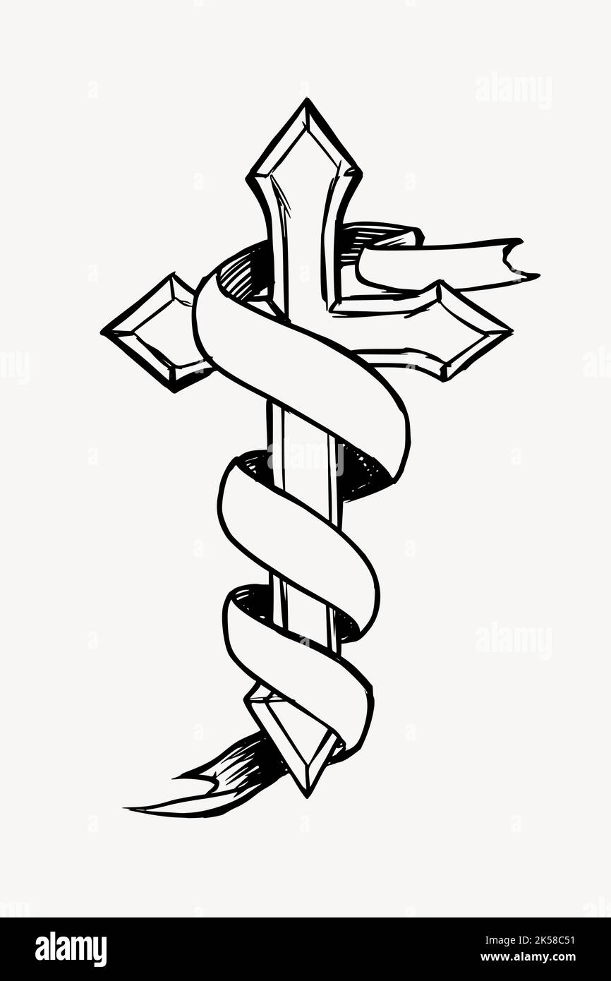 Ribbon Christian cross clipart, religious illustration vector Stock ...