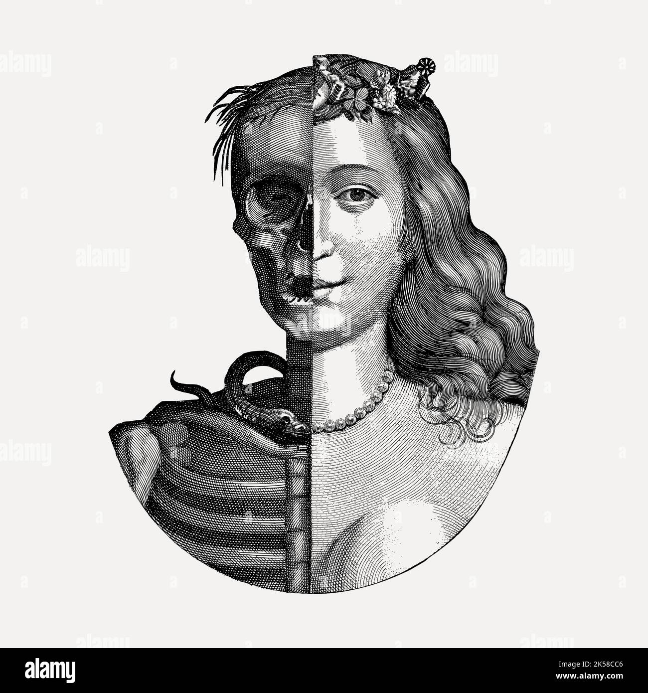 Woman hand drawn clipart, life and death duality illustration vector ...