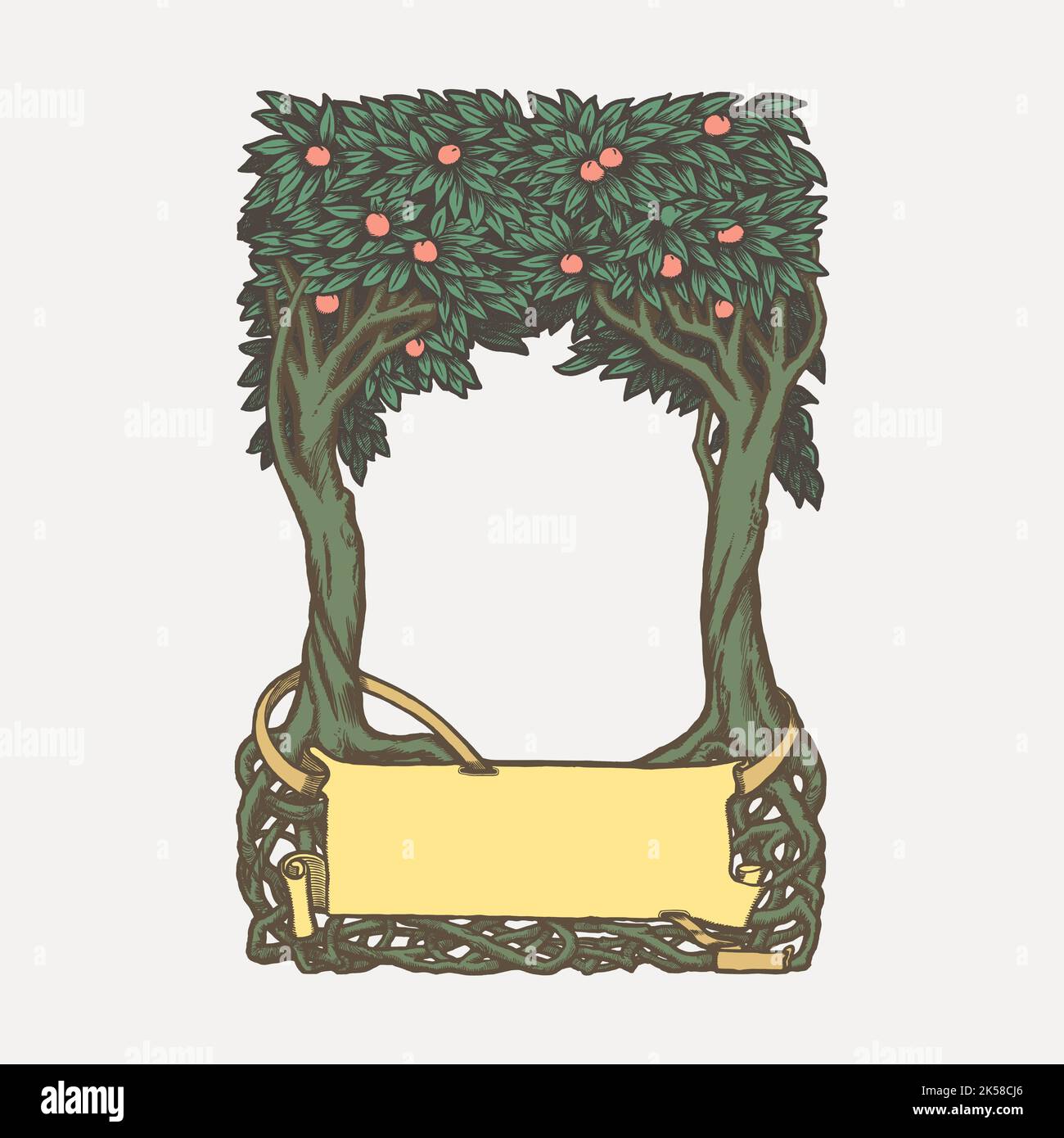 Peach tree frame clipart, botanical illustration vector Stock Vector ...