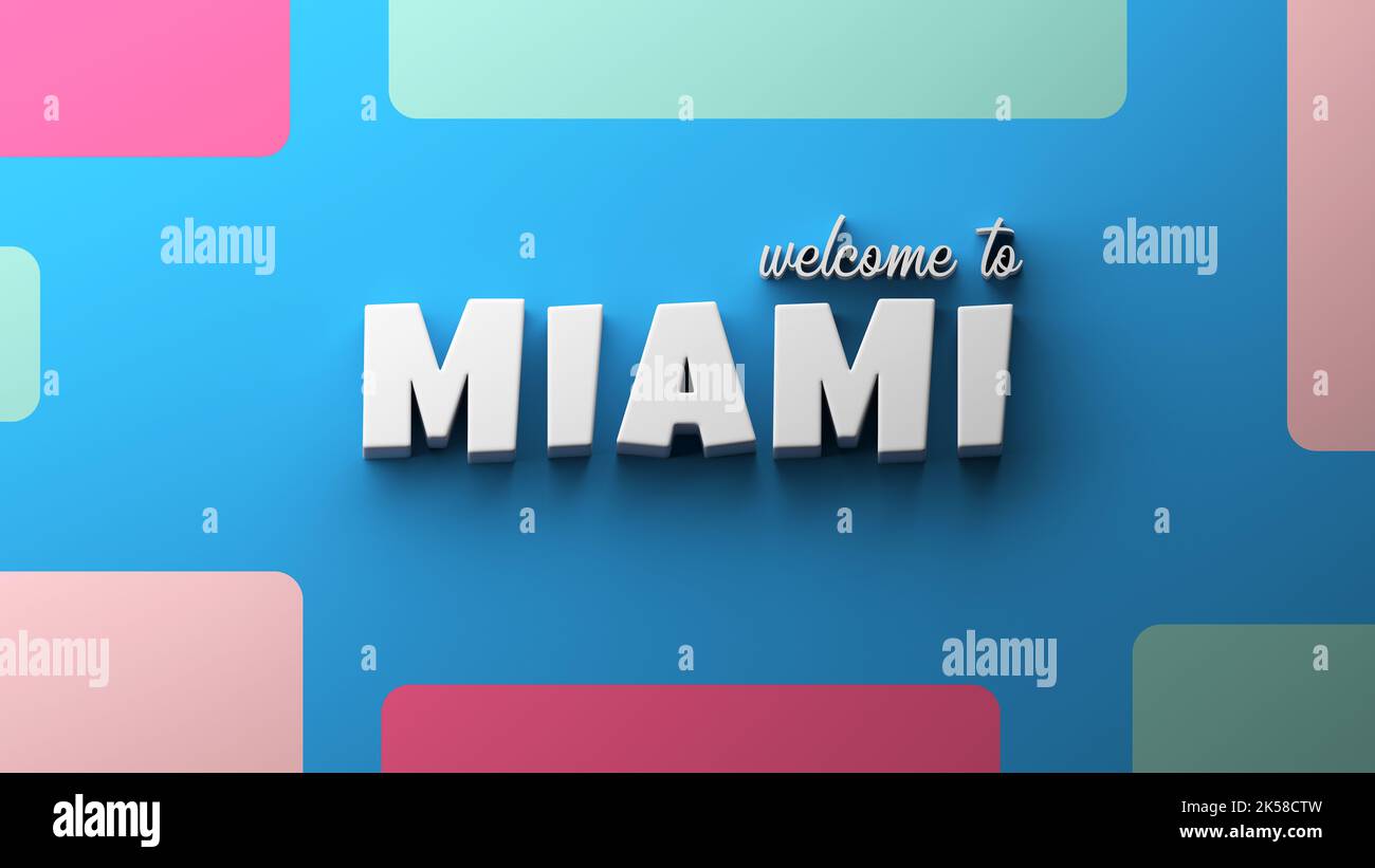 Welcome to Miami lettering ad banner for website. 3D Render ...